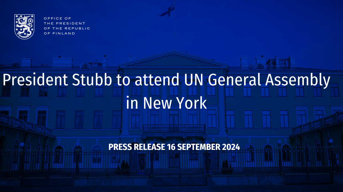 President Stubb to attend UN General Assembly in New York - Presidentti